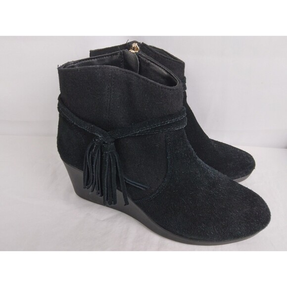 CROCS | Shoes | Crocs Leigh Tassel Wedge Ankle Leather Zip Bootie Suede ...